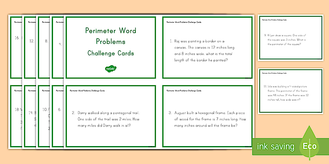 Editable Perimeter Word Problems Challenge Cards - Twinkl