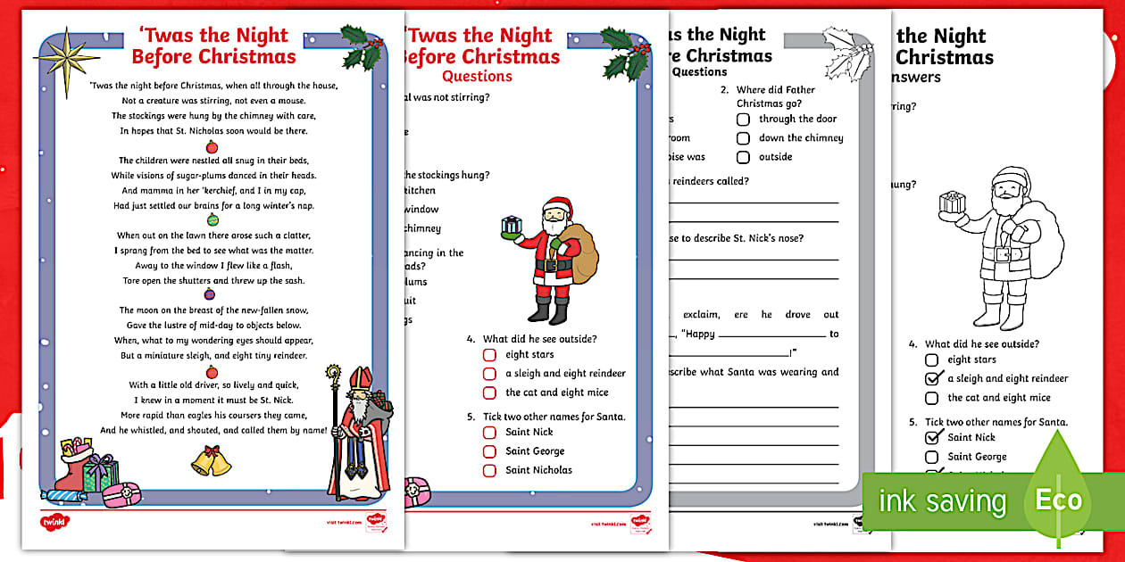 Christmas Poems and Readings Comprehension - Twinkl