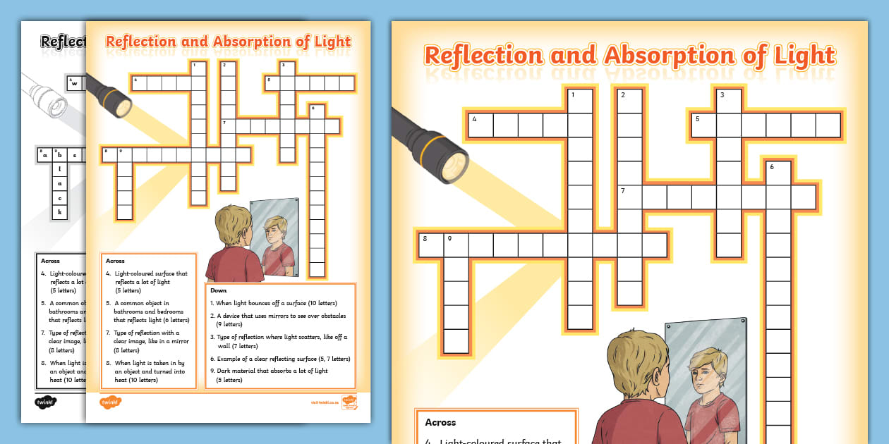 Absorption and Reflection of Light Crossword (teacher made)