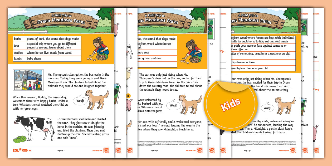ESL Field Trip to the Farm Reading Comprehension [Kids]