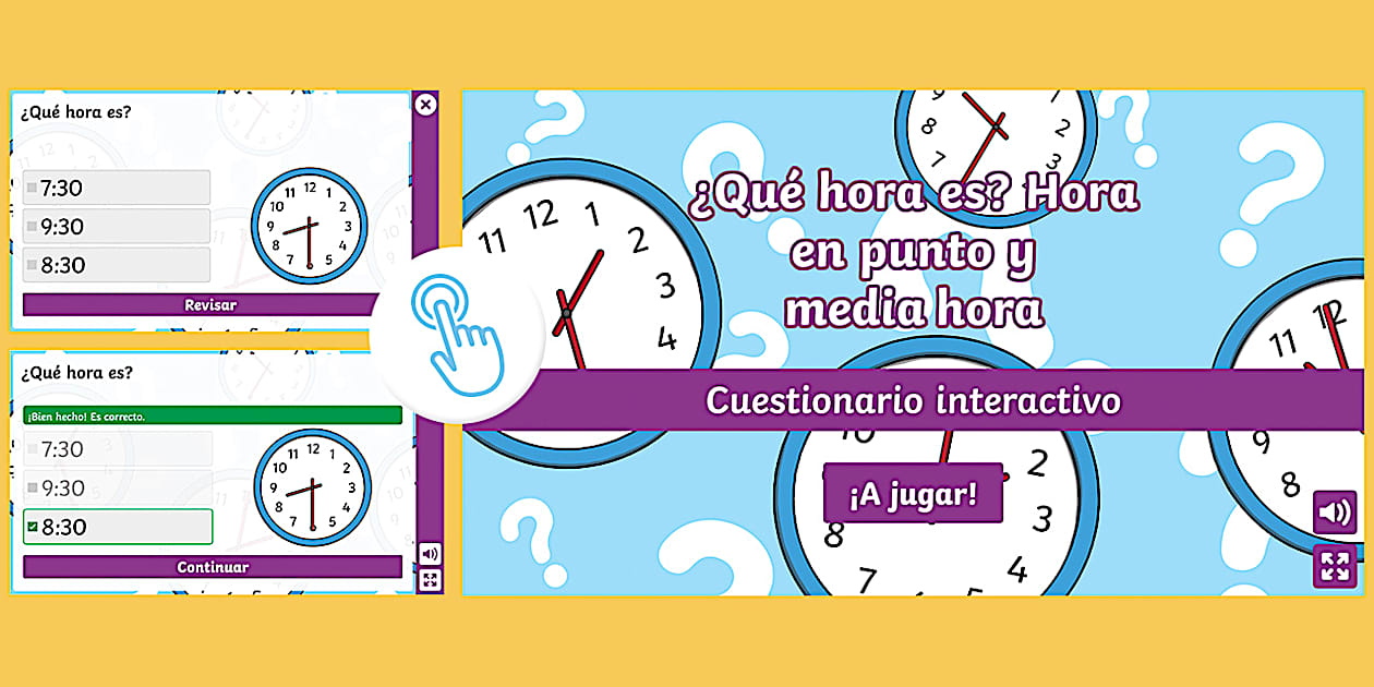 Cuestionario interactivo: ¿Qué hora es? Hora en punto y media