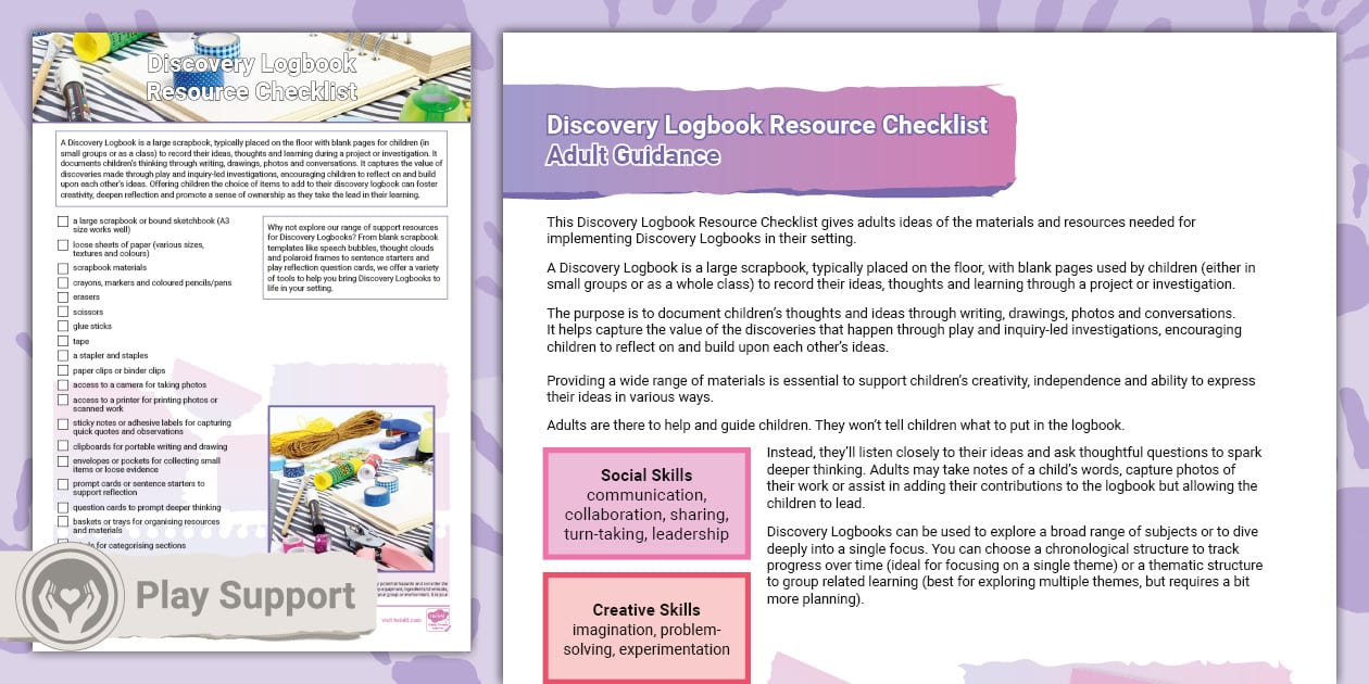 Discovery Logbook Resource Checklist Adult Ideas - Twinkl