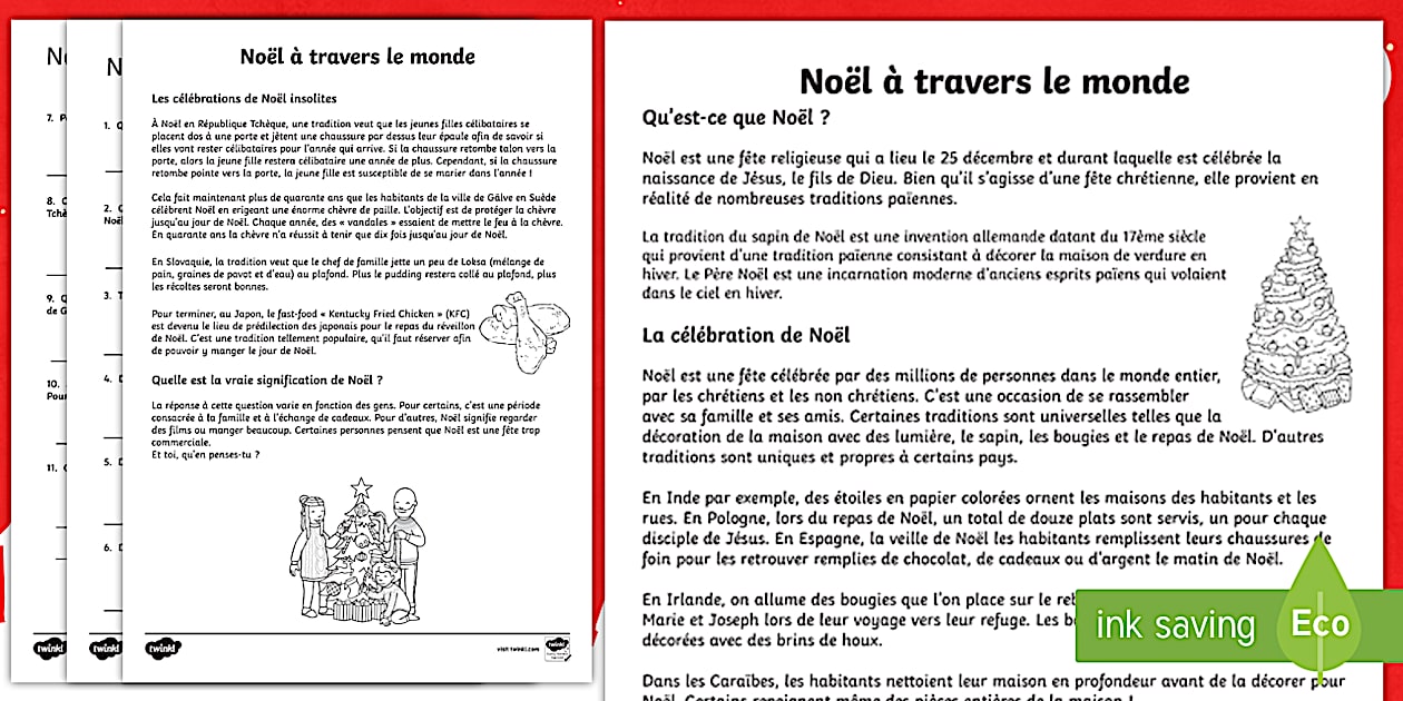 Compréhension écrite : Noël à travers le monde - Twinkl