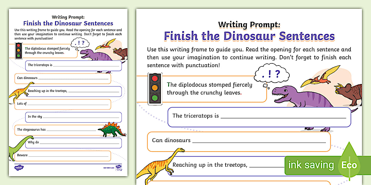 Writing Prompt: Finish the Dinosaur Sentences (teacher made)