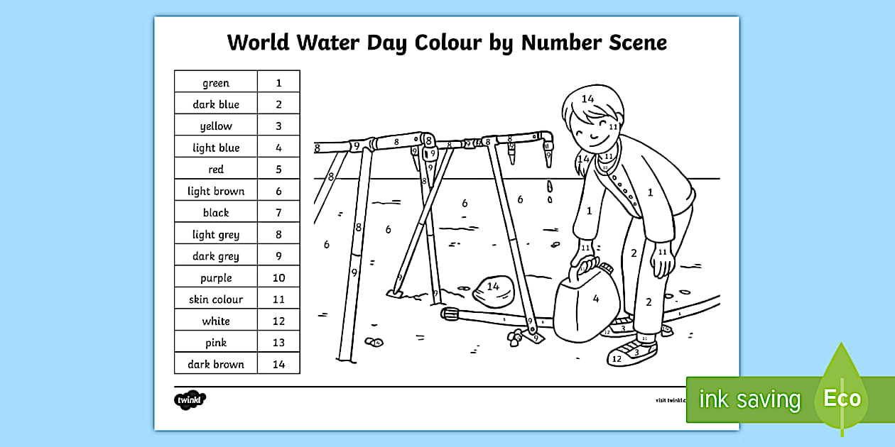 KS1 World Water Day Color by Number (Teacher-Made) - Twinkl