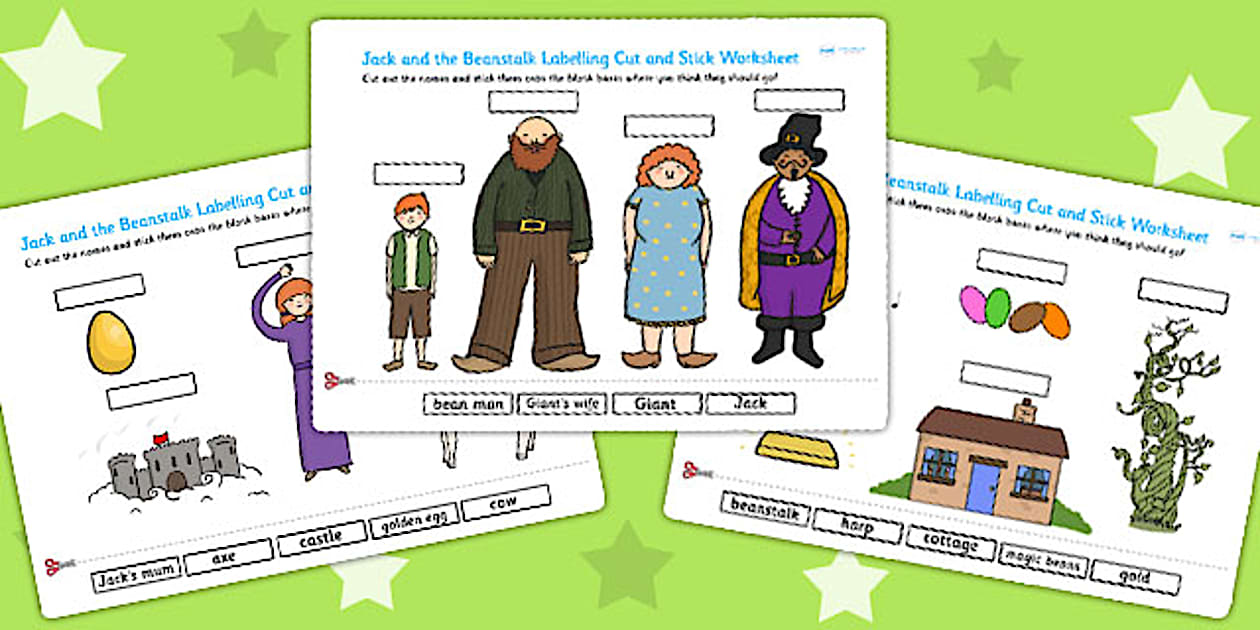 Jack and the Beanstalk Scene Labelling Cut and Stick Worksheet