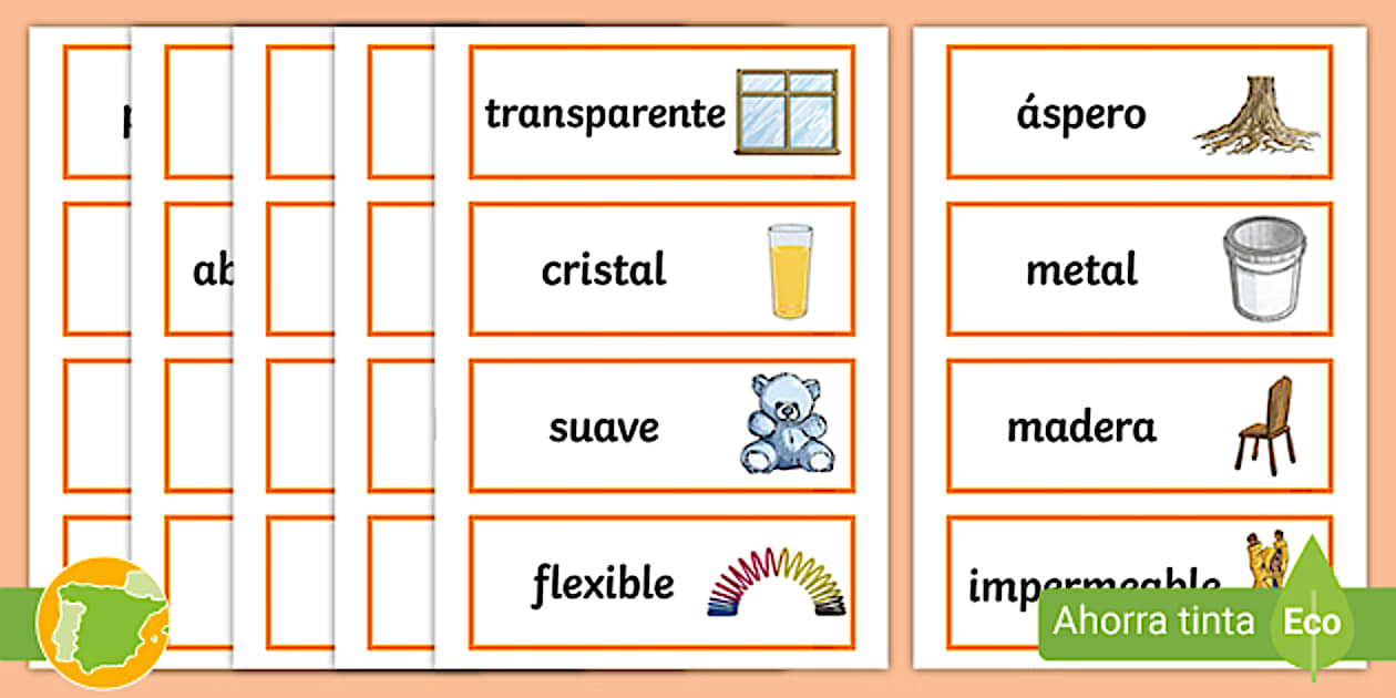 Tarjetas de vocabulario: Los materiales y sus propiedades Tarjetas de vocabulario: Los materiales y sus propiedades