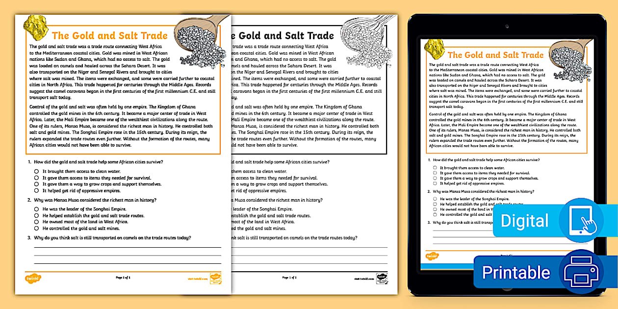 7th Grade The Gold and Salt Trade Answer Key | Twinkl USA