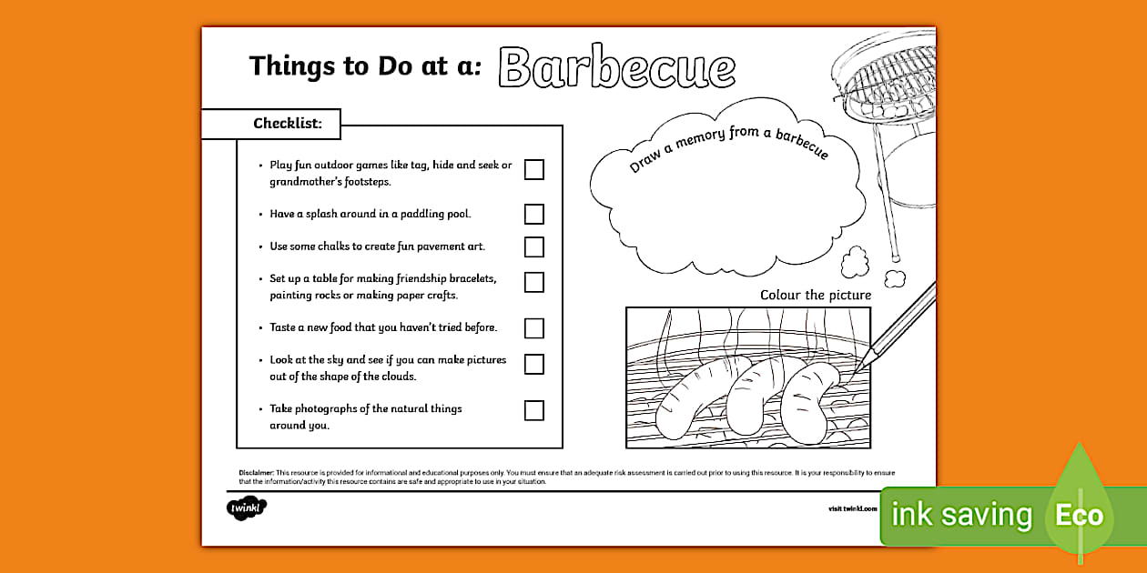 Things to Do at a Barbecue Checklist Activity (teacher made)