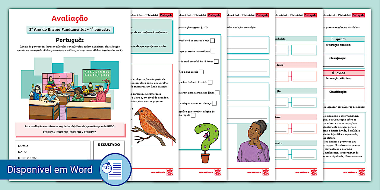 Avaliação de português 3º ano EF - 1º bimestre - Twinkl