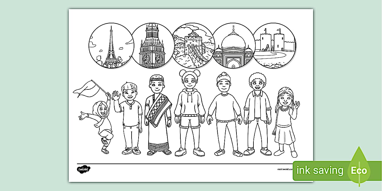 Children Around the World Colouring Page - Twinkl