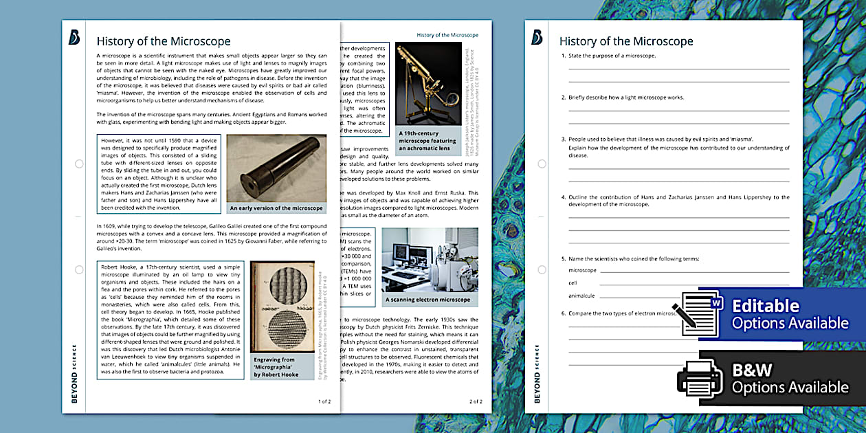 History of the Microscope Reading Comprehension - Twinkl