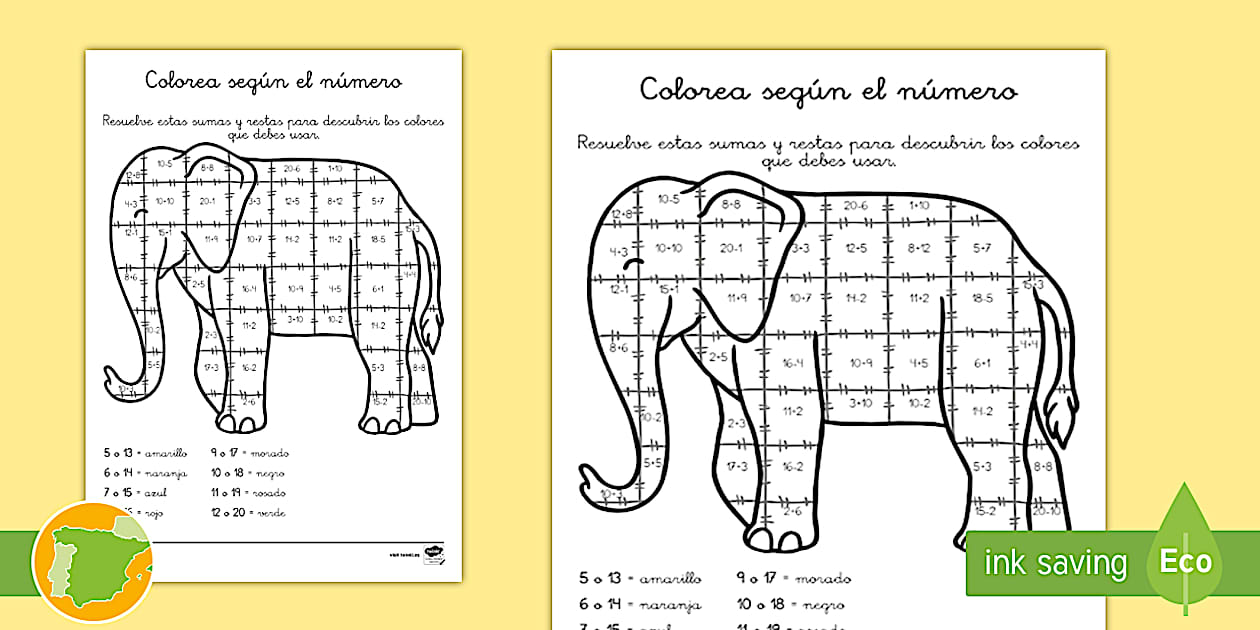 Ficha de actividad: Colorear con sumas y restas hasta 20