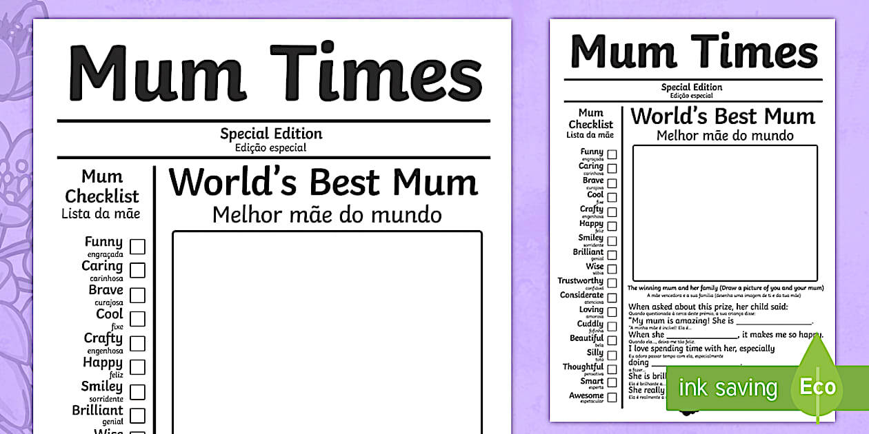 Mother's Day Newspaper Card Template English/Portuguese - Mothers Day