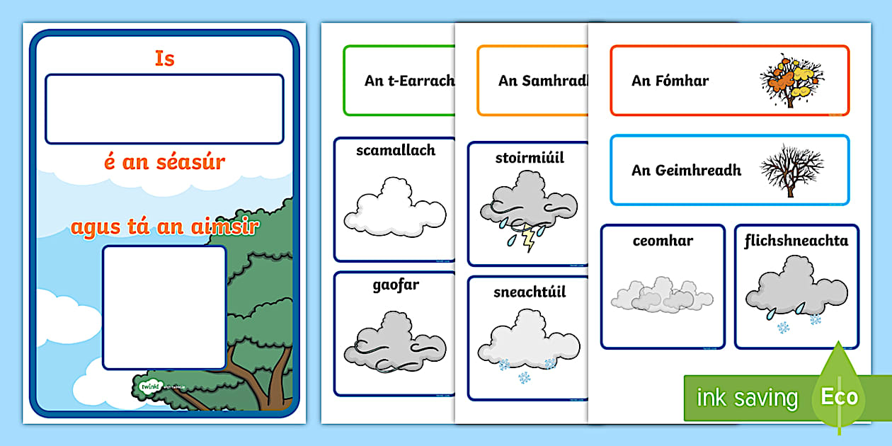 Weather and Season Calendar as Gaeilge | Twinkl | - Twinkl