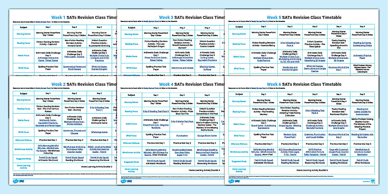 👉 Suggested SATs Revision Class Timetable - Twinkl - KS2