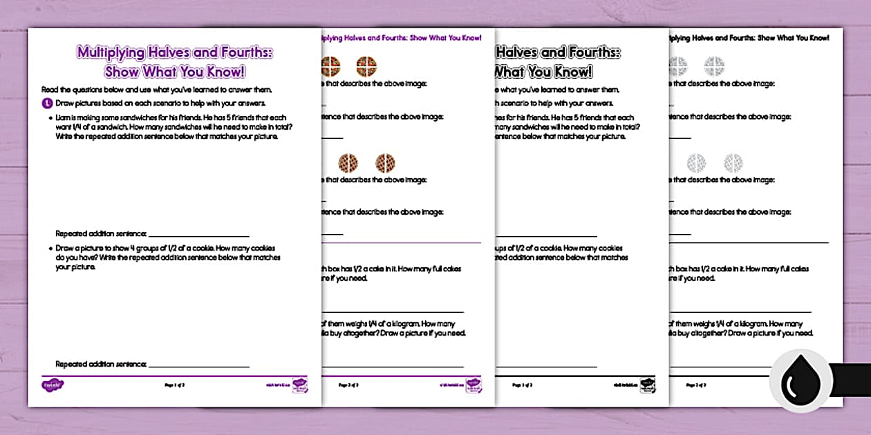 Grade 2 Multiplication Evaluation: Halves and Fourths
