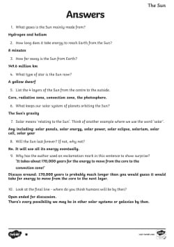 Year 5 The Sun Reading Comprehension Activity - KS2 Science