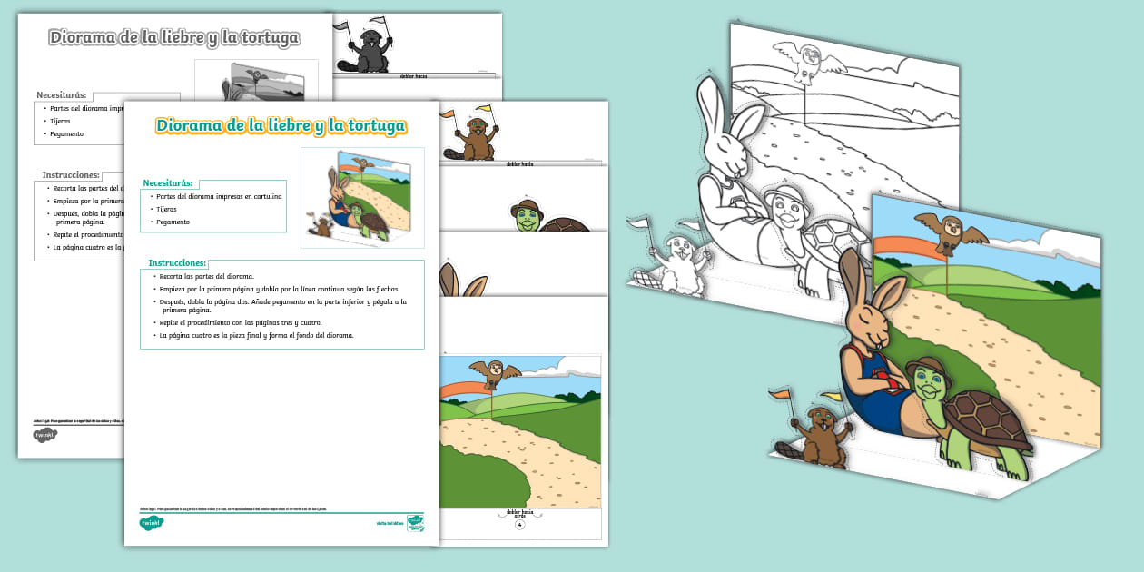 Diorama: La liebre y la tortuga - Twinkl