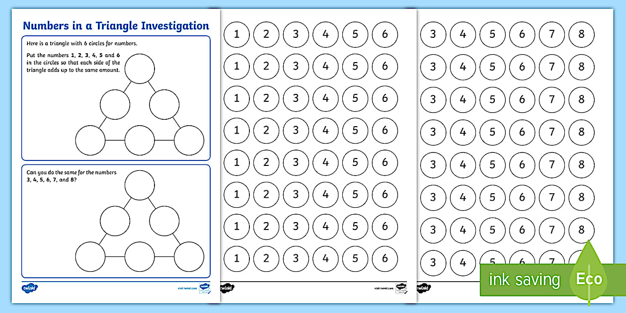 Numbers in a Triangle Maths Investigation Worksheet - Twinkl