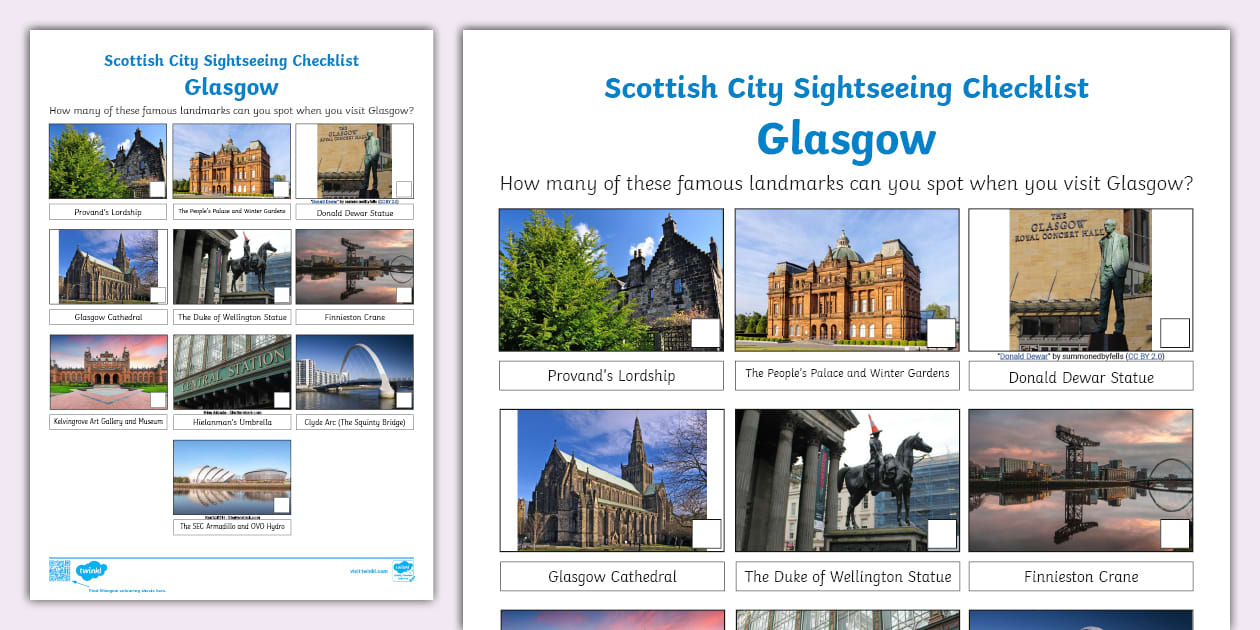 Scottish City Sightseeing Glasgow Checklist Activity Sheet