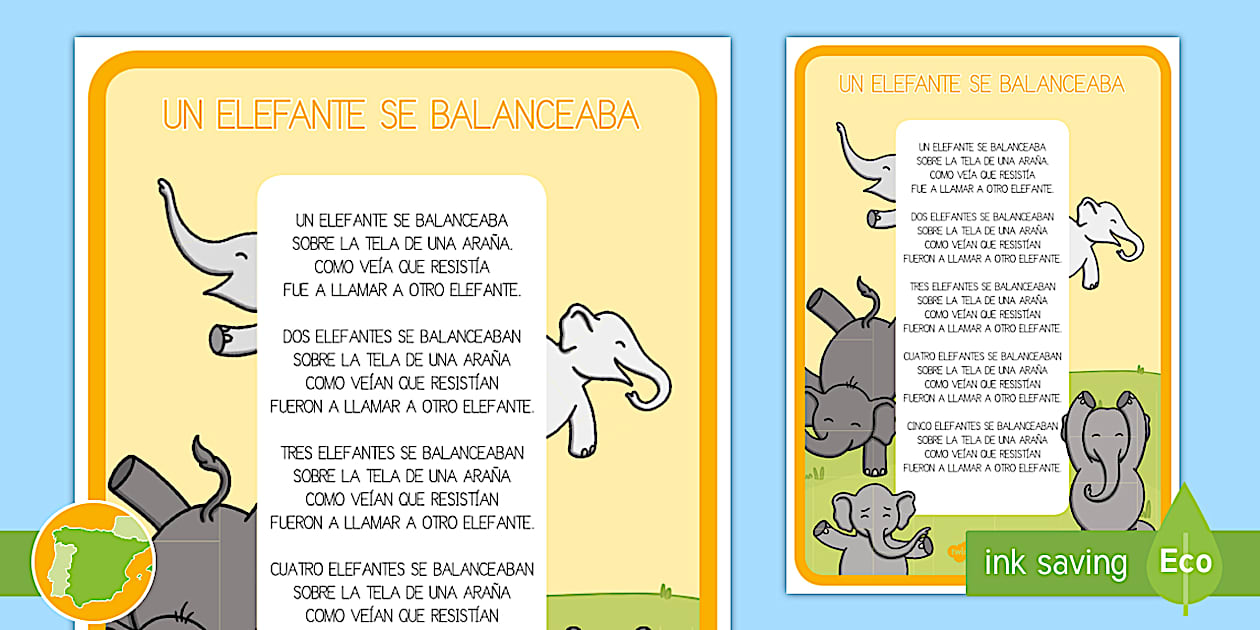 Póster DIN A4: Un elefante se balanceaba 1-5 (teacher made)
