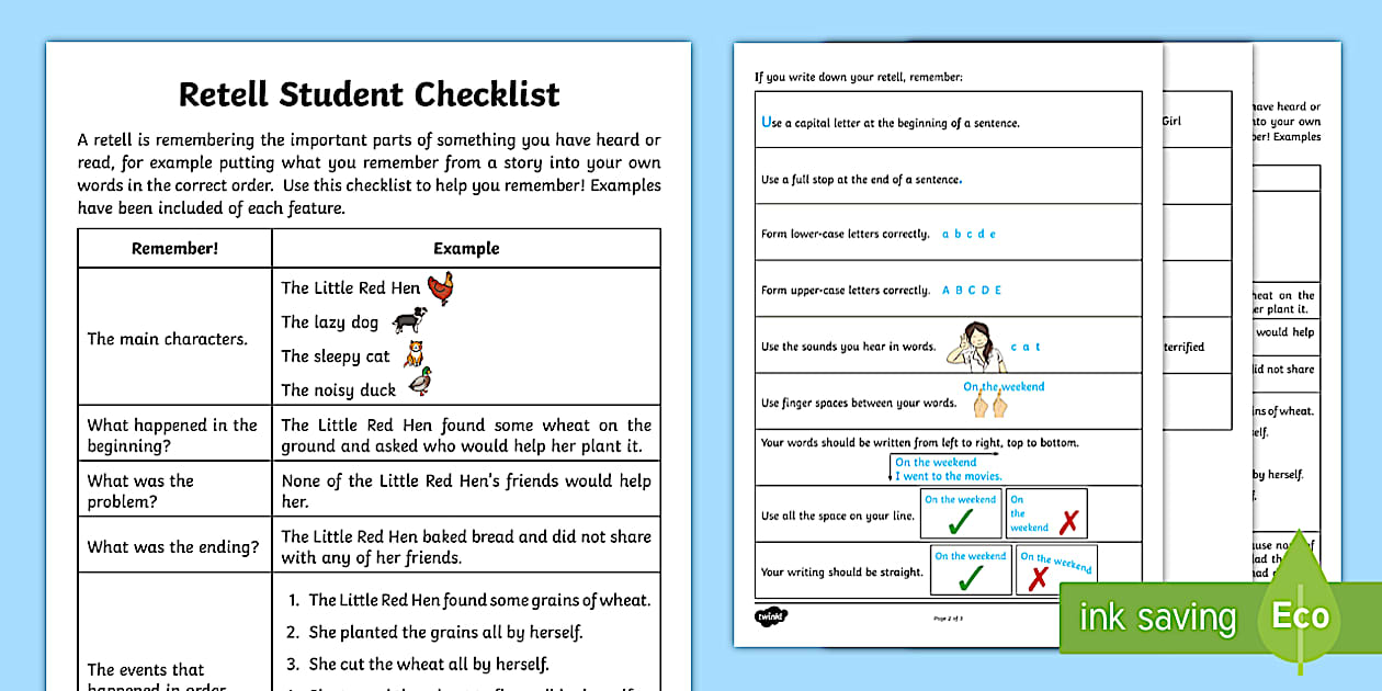 TAS The Little Red Hen retell student Checklist - English (Australian)