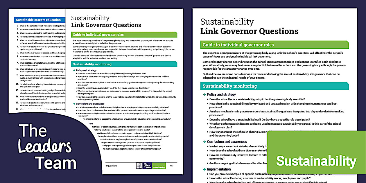 Sustainability: Link Governor Questions - SLT (teacher made)