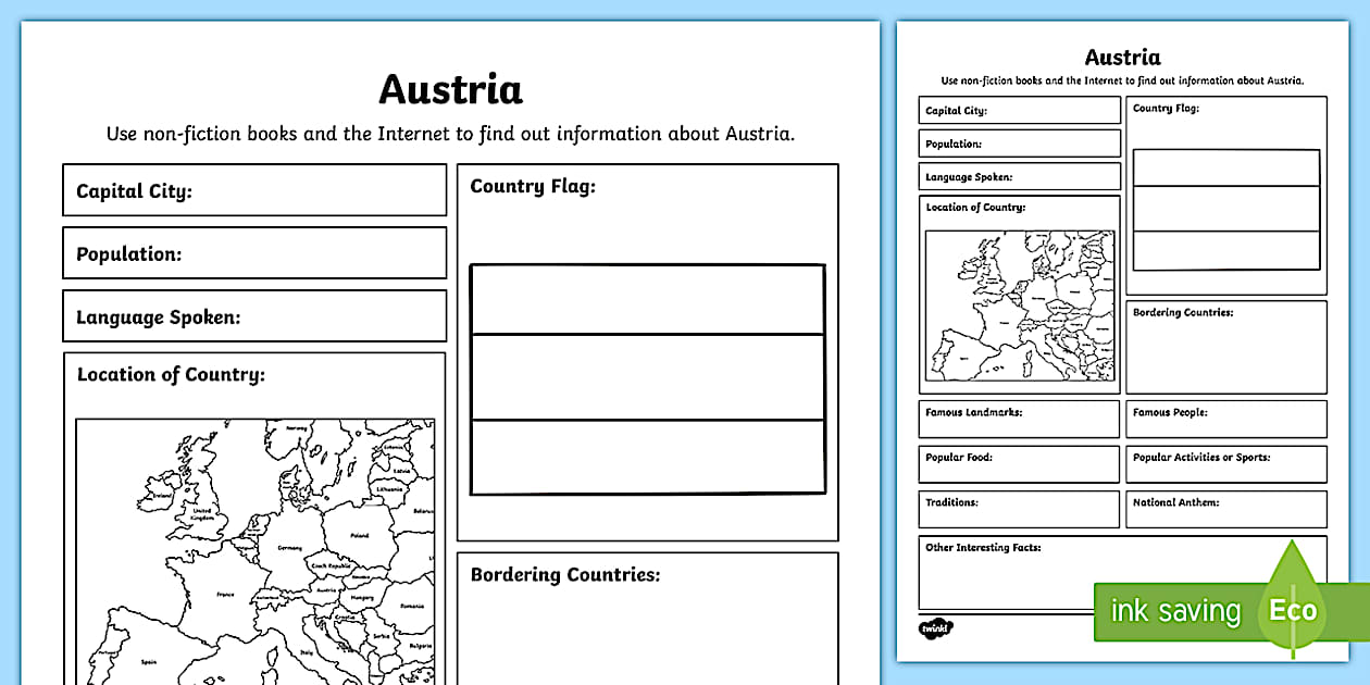 Austria Fact File Writing Template (teacher made) - Twinkl