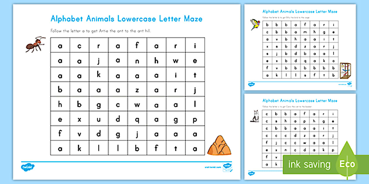 Alphabet Animals Lowercase Letter Maze Activities - Twinkl