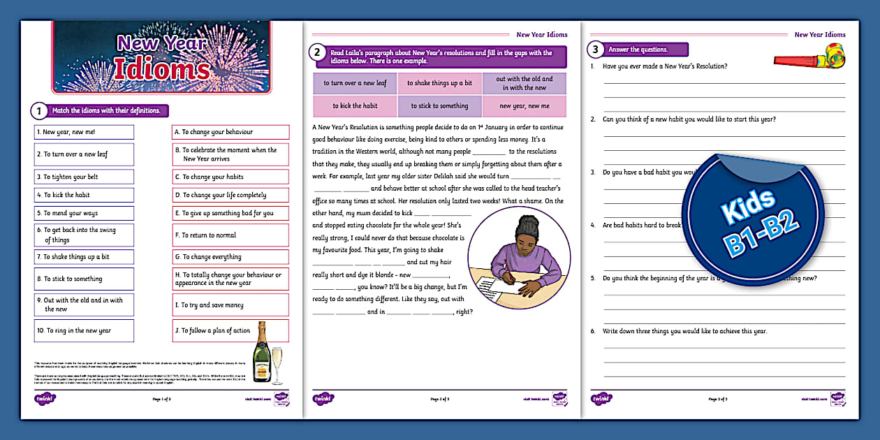 ESL New Year Idioms Worksheet (teacher made) - Twinkl