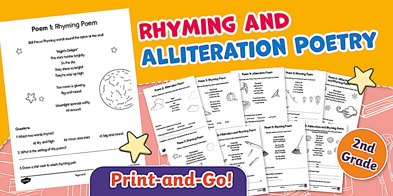 Rhyming and Alliteration Poetry Worksheets | Twinkl USA