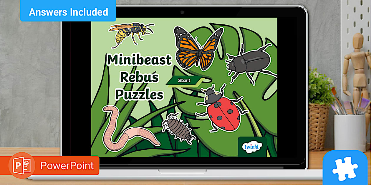 Minibeasts Fun Rebus Puzzles PowerPoint - Kids Puzzles
