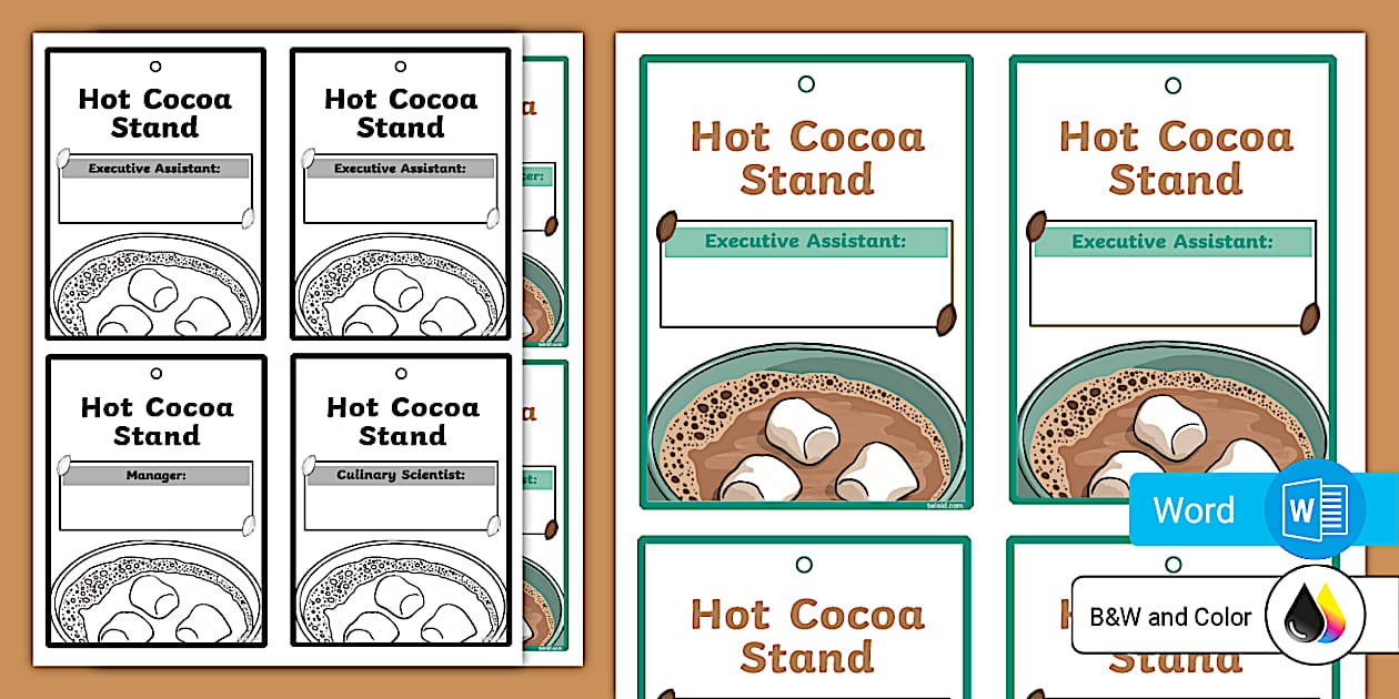 Hot Cocoa Stand Jobs Editable Lanyards for 3rd-5th Grade