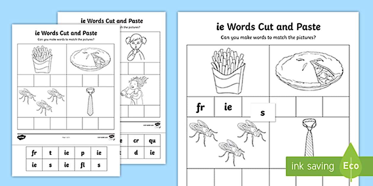 'ie' Sound Cut and Stick Worksheet (Teacher-Made) - Twinkl