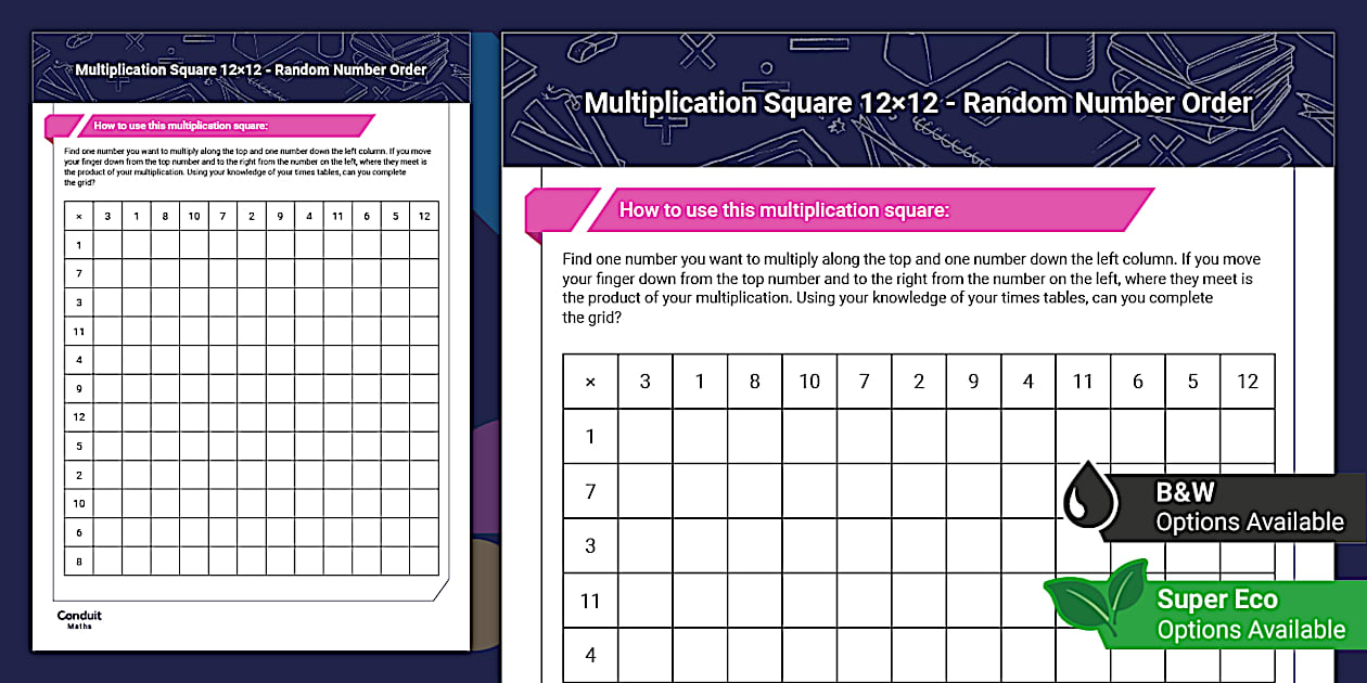 Multiplication Square 12x12 - Random Number Order - Twinkl