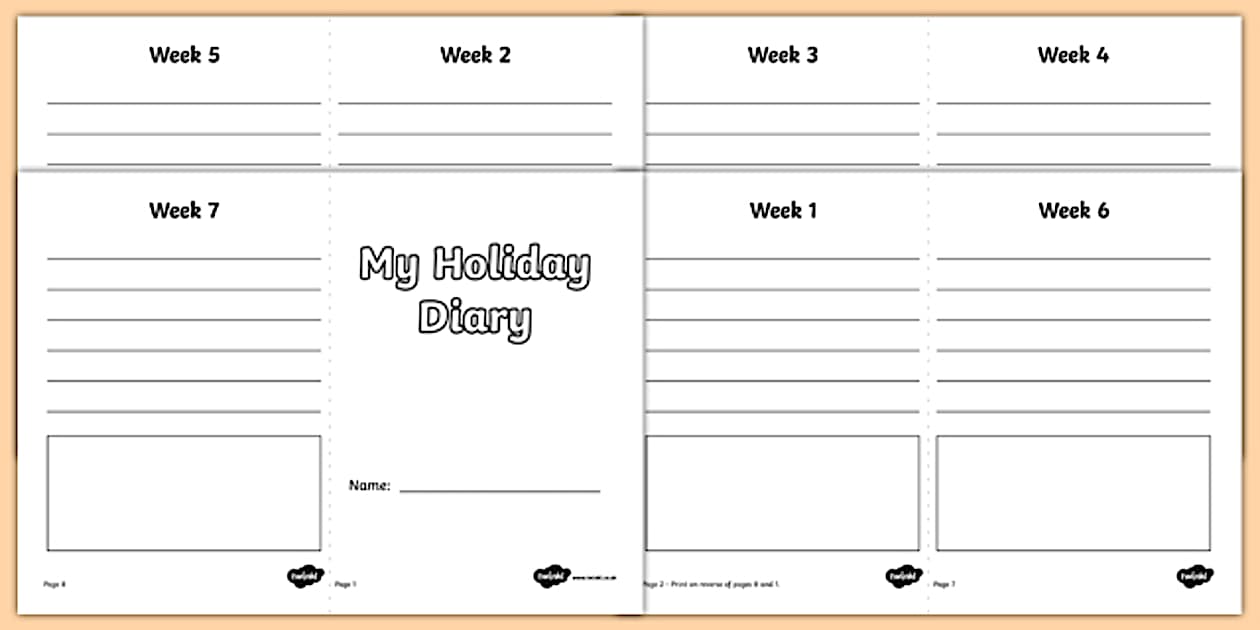 Editable My Holiday 7 Week Diary Writing Frame - Twinkl