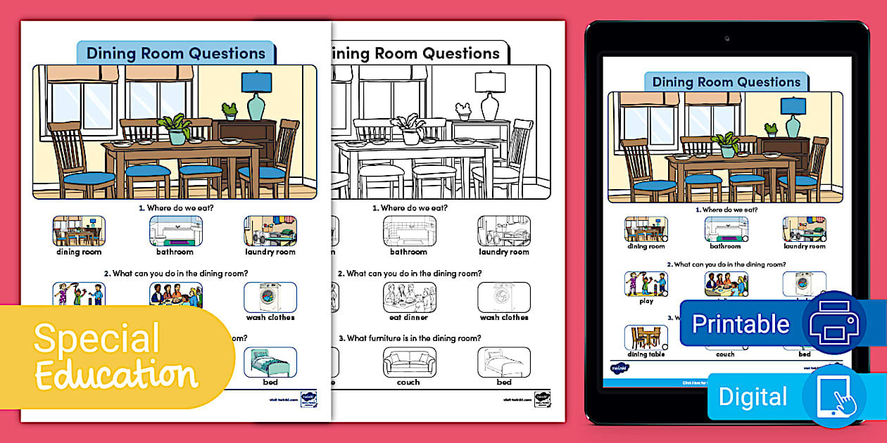 Life Skills: Dining Room Comprehension Worksheet - Twinkl