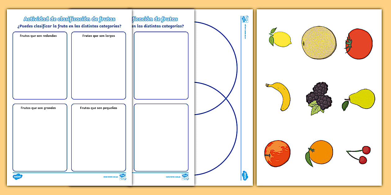 Fichas para clasificar frutas en conjuntos | Recursos Twinkl