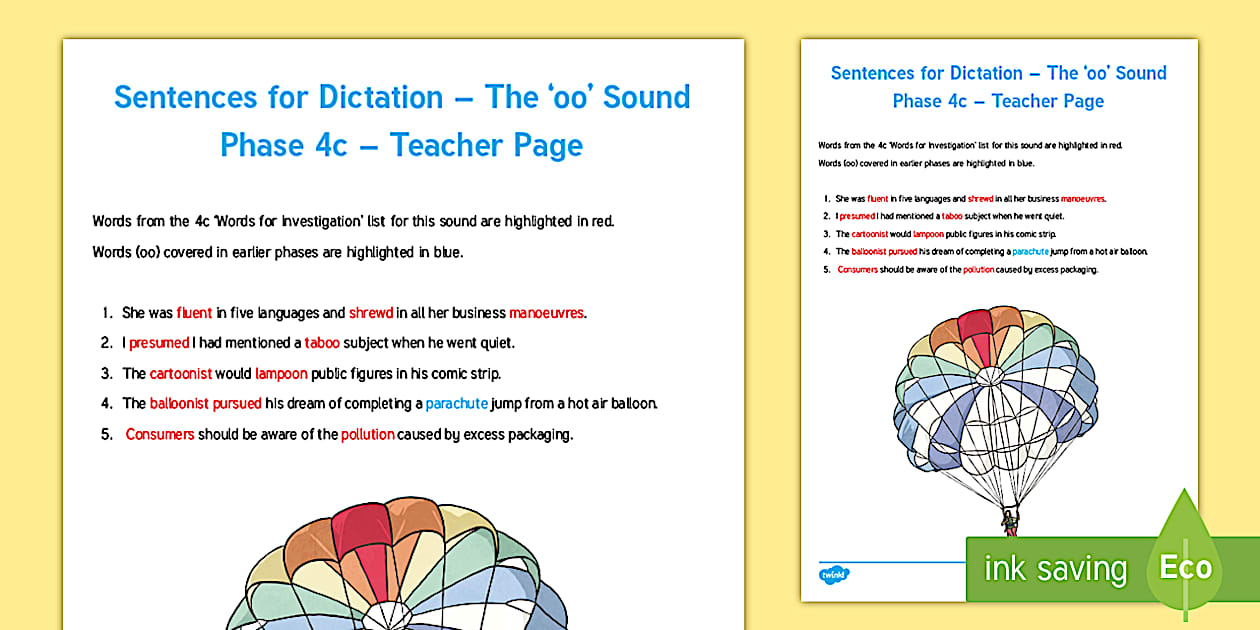 Northern Ireland Linguistic Phonics Stage 5 and 6, Phase 4c, 'oo' Dictation
