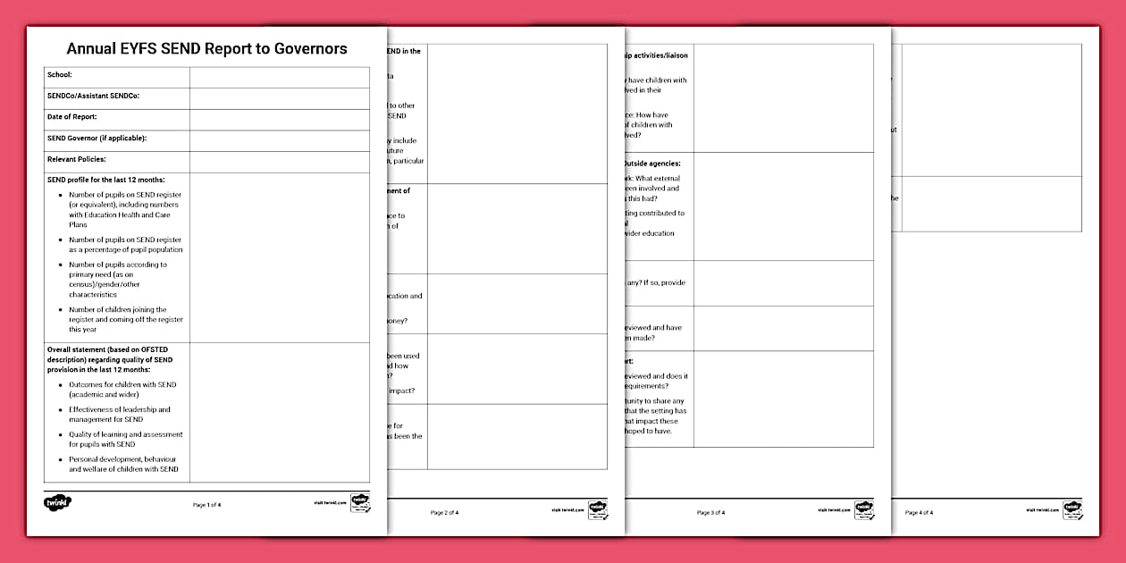Annual Kindergarten SEN Report to Governors (Teacher-Made)