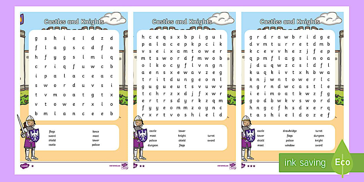 Castles and Knights Differentiated Wordsearch (teacher made)