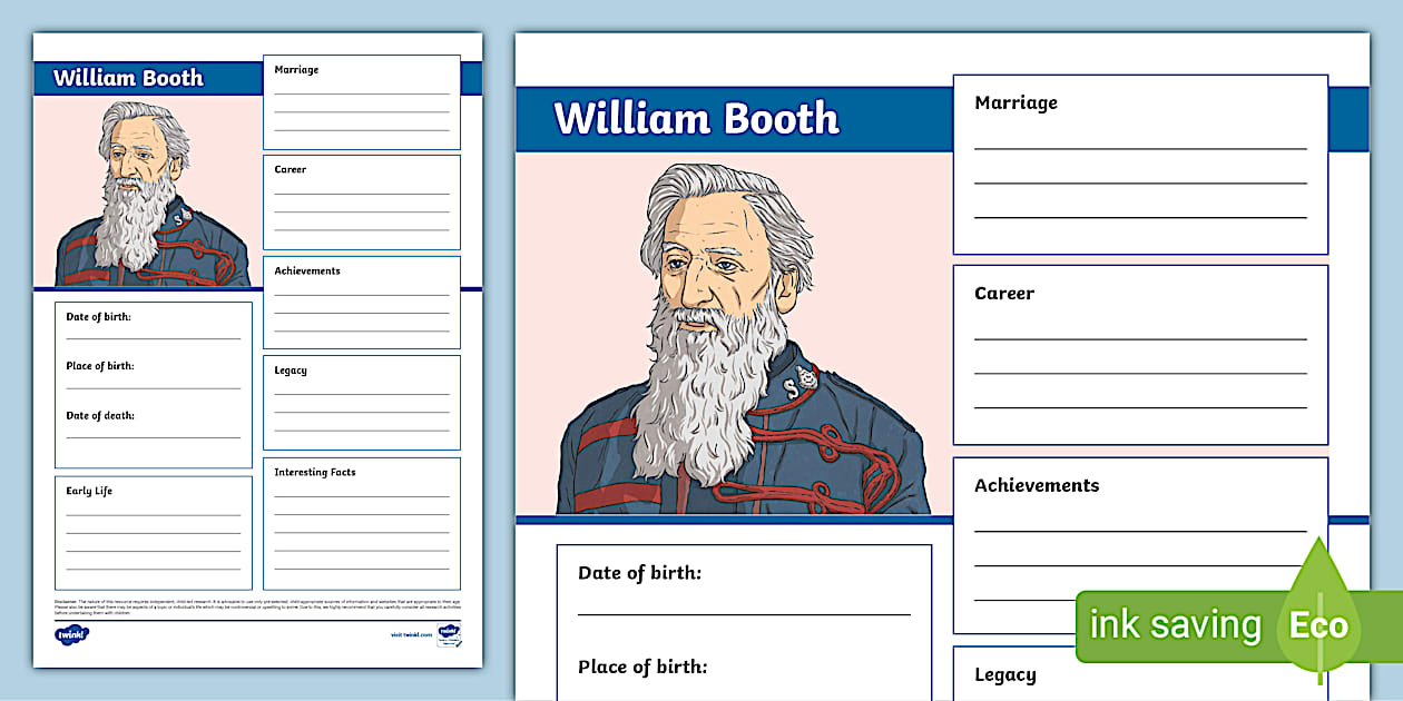 William Booth Fact File Template (Teacher-Made) - Twinkl