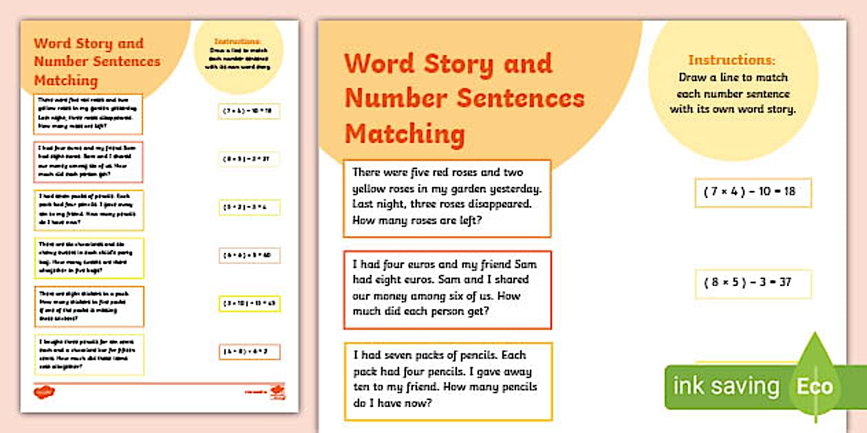 Word Story and Number Sentences Matching Cards - Twinkl