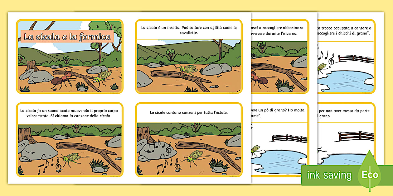 Flashcards La Cicala e la Formica: Lettura con Immagini