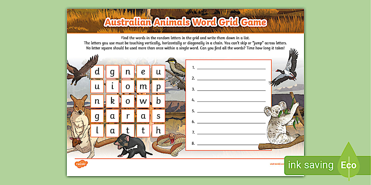 Australian Animals Word Grid Game (teacher made) - Twinkl