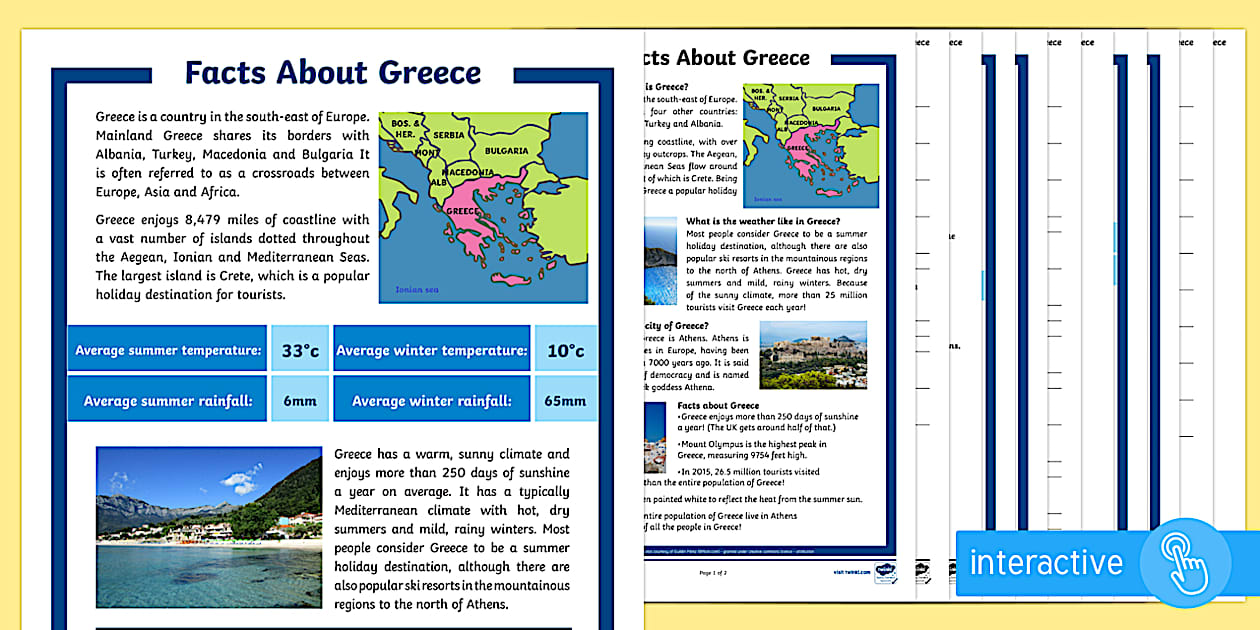 Lower Ability Facts about Greece Differentiated Comprehension Worksheets