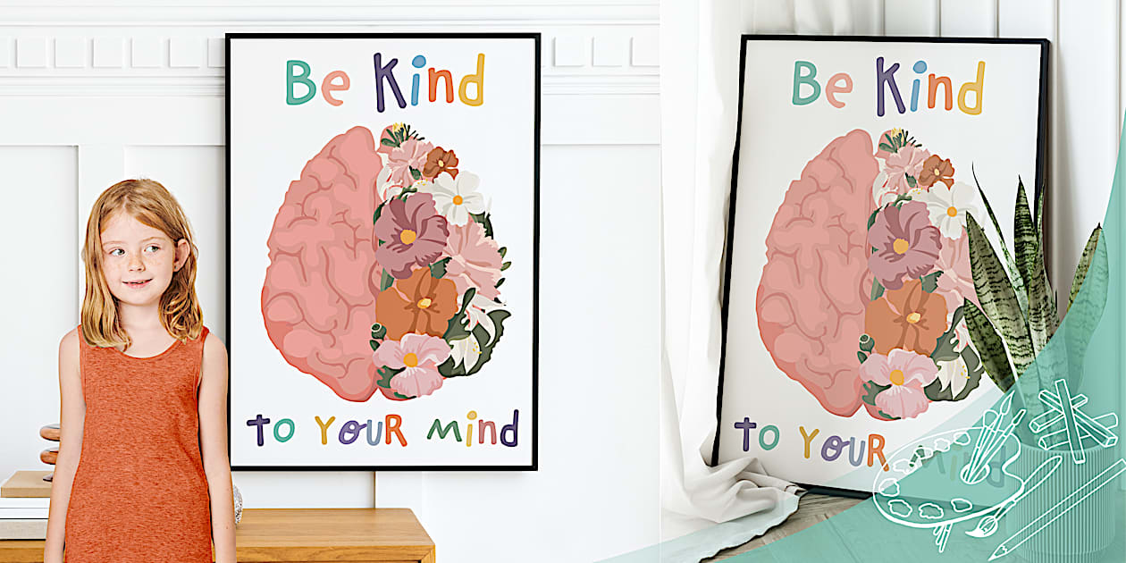 Be Kind to Your Mind Botanical-Themed Inspirational Poster