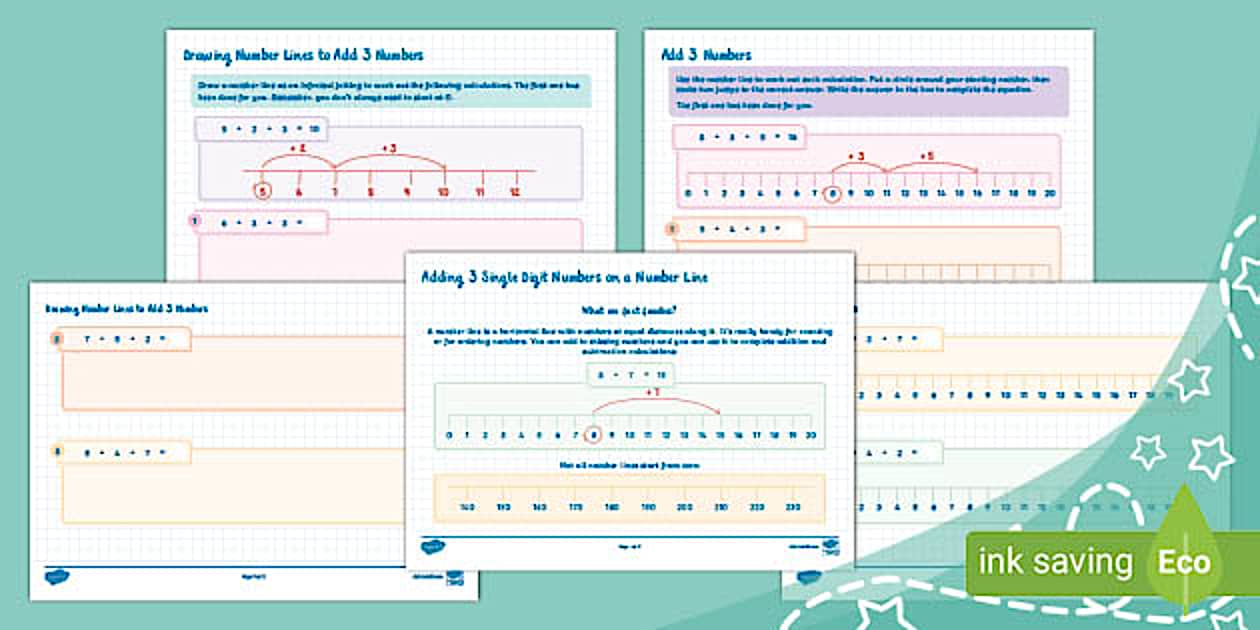 👉 Adding 3 Single Digit Numbers on a Number Line (Ages 6 - 7)