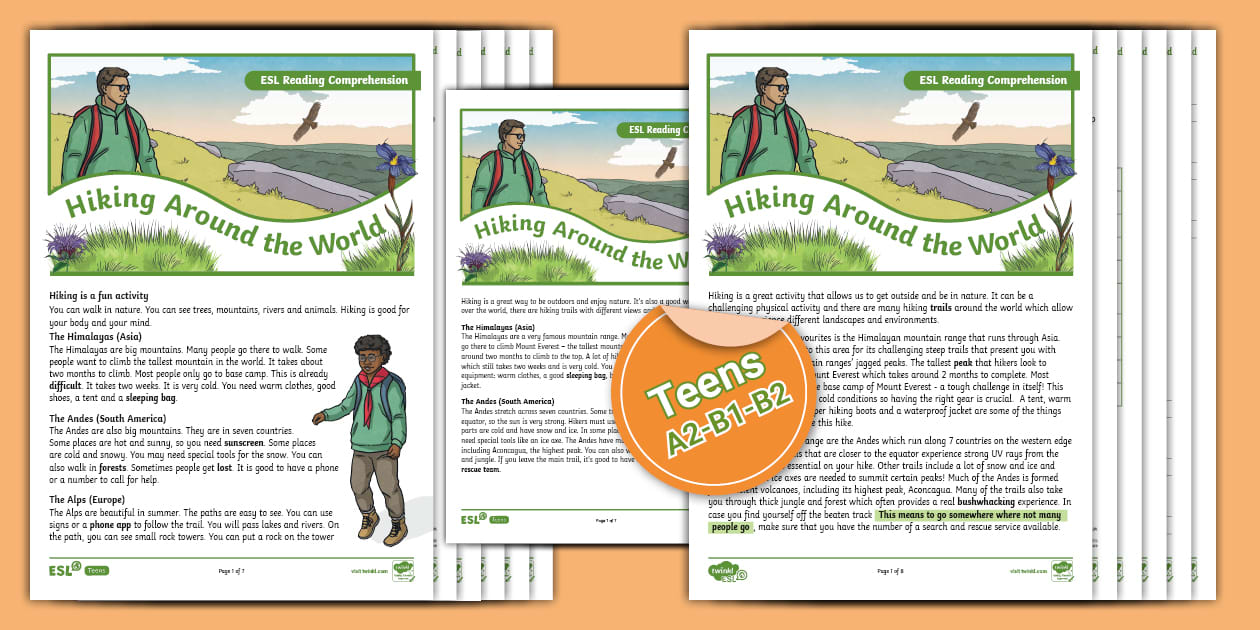 ESL Hiking Around the World Reading (teacher made) - Twinkl